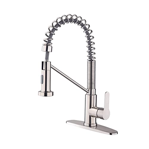 Kitchen Sink Faucets, GUSITE Spring Stainless Steel Single Handle Kitchen Faucets with Pull Down Sprayer, 1 or 3 Holes (Brushed Nickel)