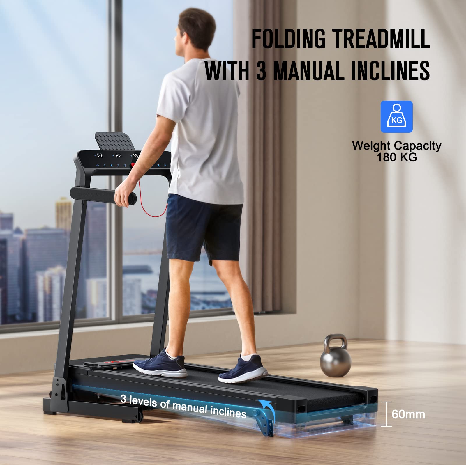 FLYLINKTECH Folding Treadmill with Incline, 2.5HP Electric Portable Treadmill with APP Control, LED Display,12 Preset Programs, Easy Assembly Walking Running Treadmills for Home Gym Office
