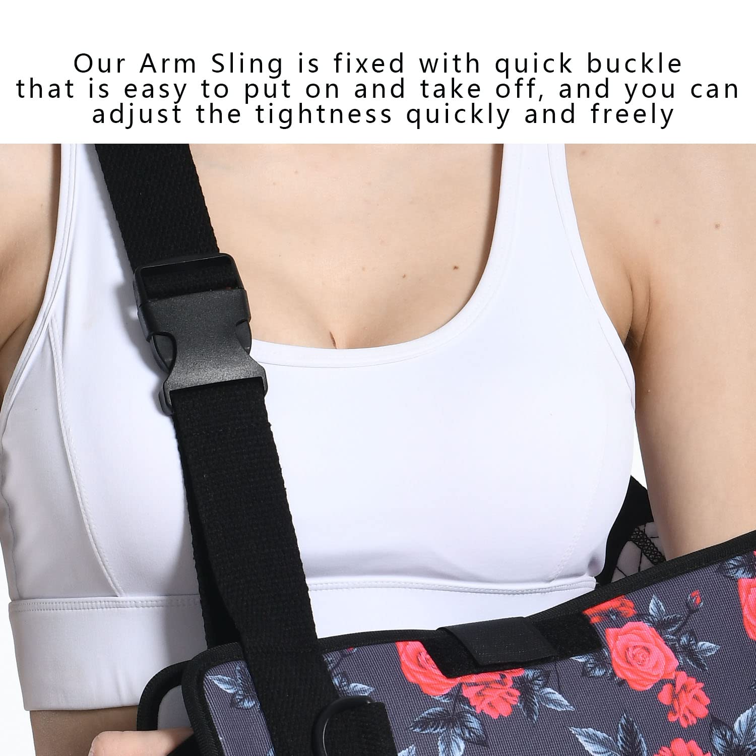 Fotgok Soft Foam Arm Sling with Waist Belt for Shoulder Women Rose-Shoulder Immobilizer with Strong Support-Breathable Arm Support Brace for Shoulder Injury