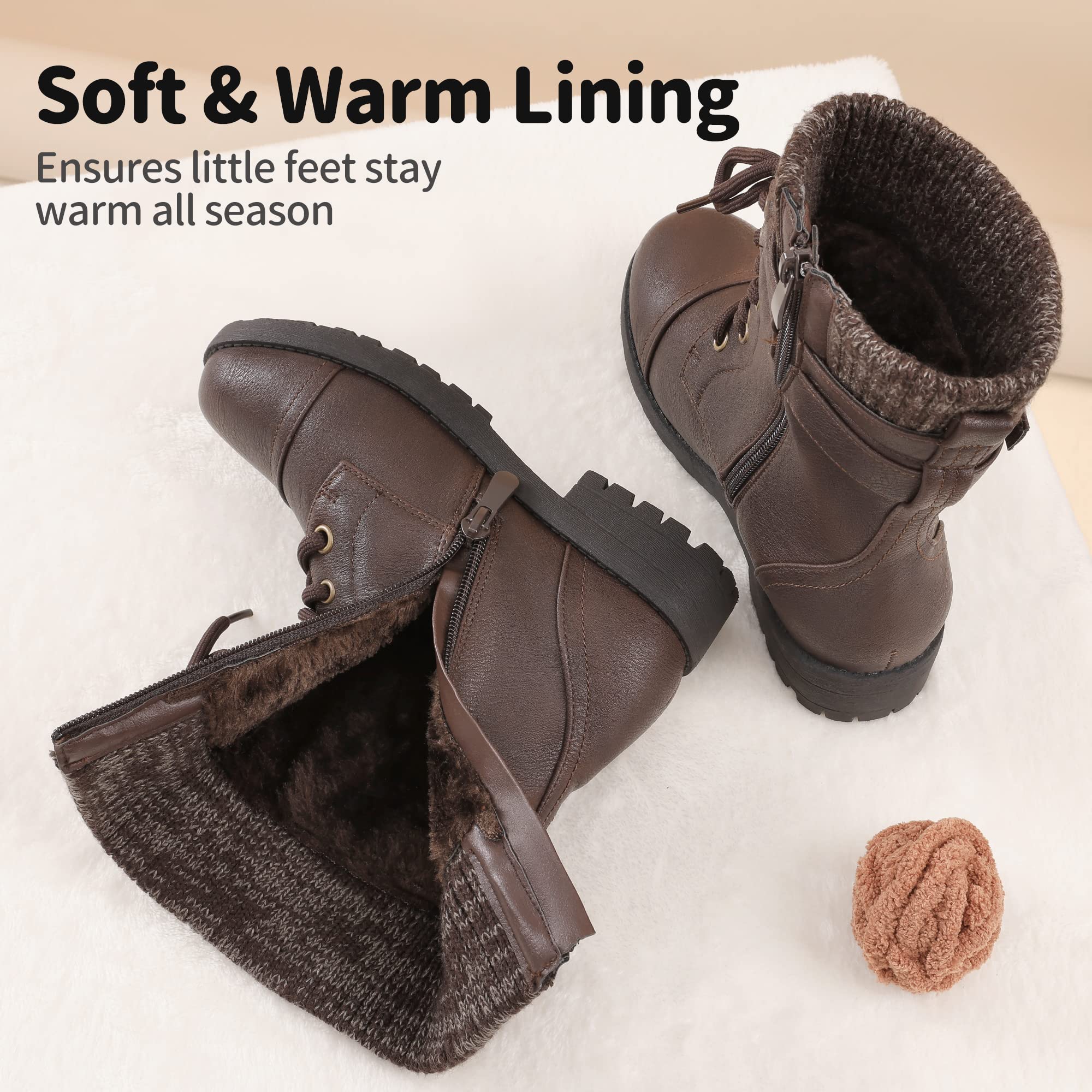 DREAM PAIRS Unisex-child Amazon-K Brown Girl's Mid Calf Combat Boots Size 2 Little Kid M US, Brown-z