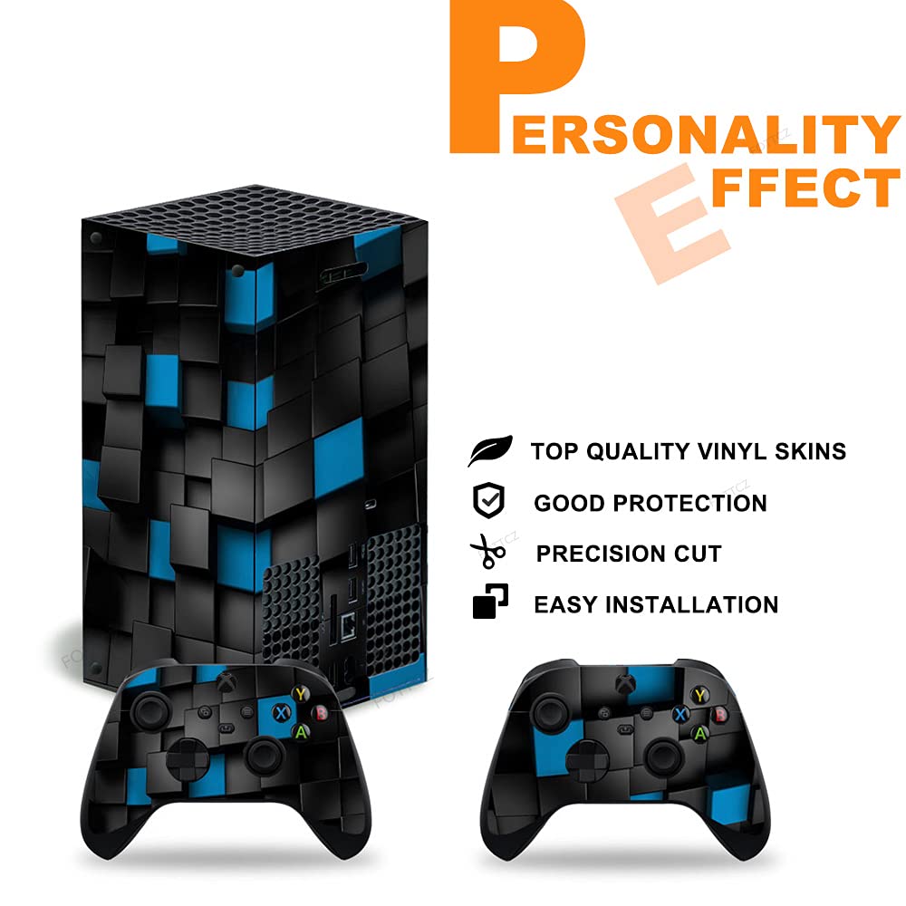 FOTTCZ Vinyl Skin for Xbox Series X Console and Controllers, Sticker Decal Protect Xbox Series X Devices - Black Blue Squares