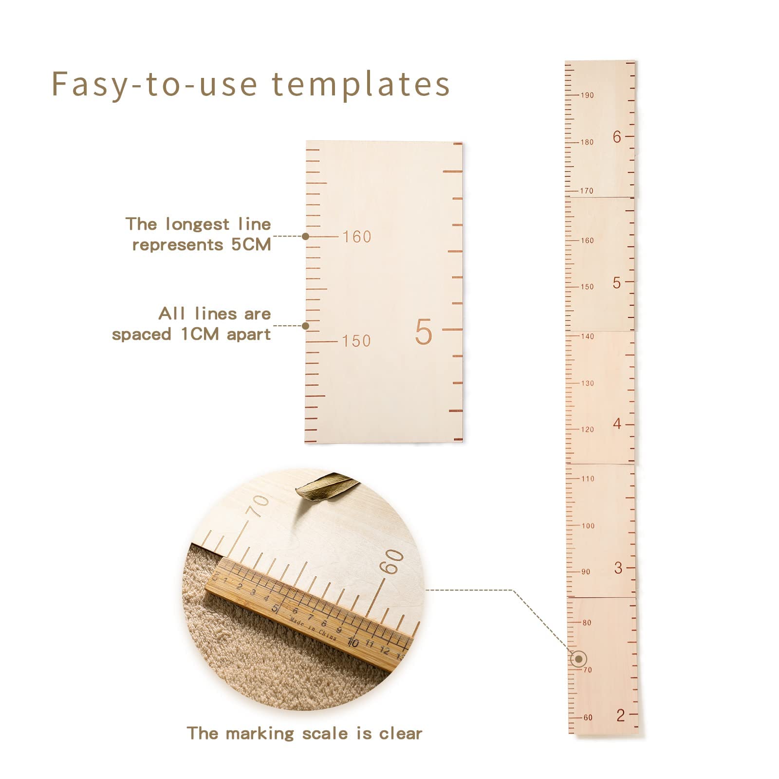 Height Growth Chart - Wood Height Chart for Kids Natural Wood Height Measurement for Wall, Accurate, Easy-to-Use, and Stylish 1