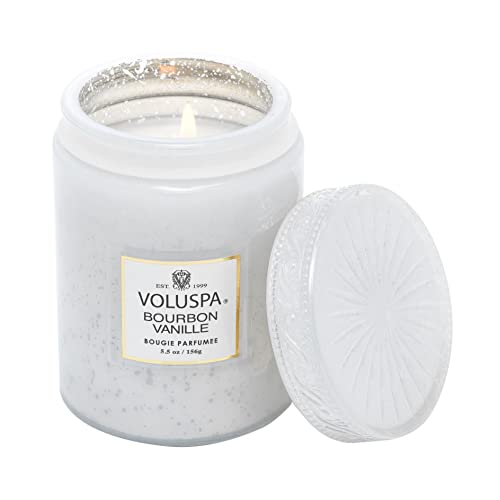 Voluspa Bourbon Vanille Candle | Small Glass Jar | 5.5 Oz. | 50 Hour Burn Time | Hand-Poured Coconut Wax + AllNatural Wicks for a Clean Burn | Vegan | Poured in The USA