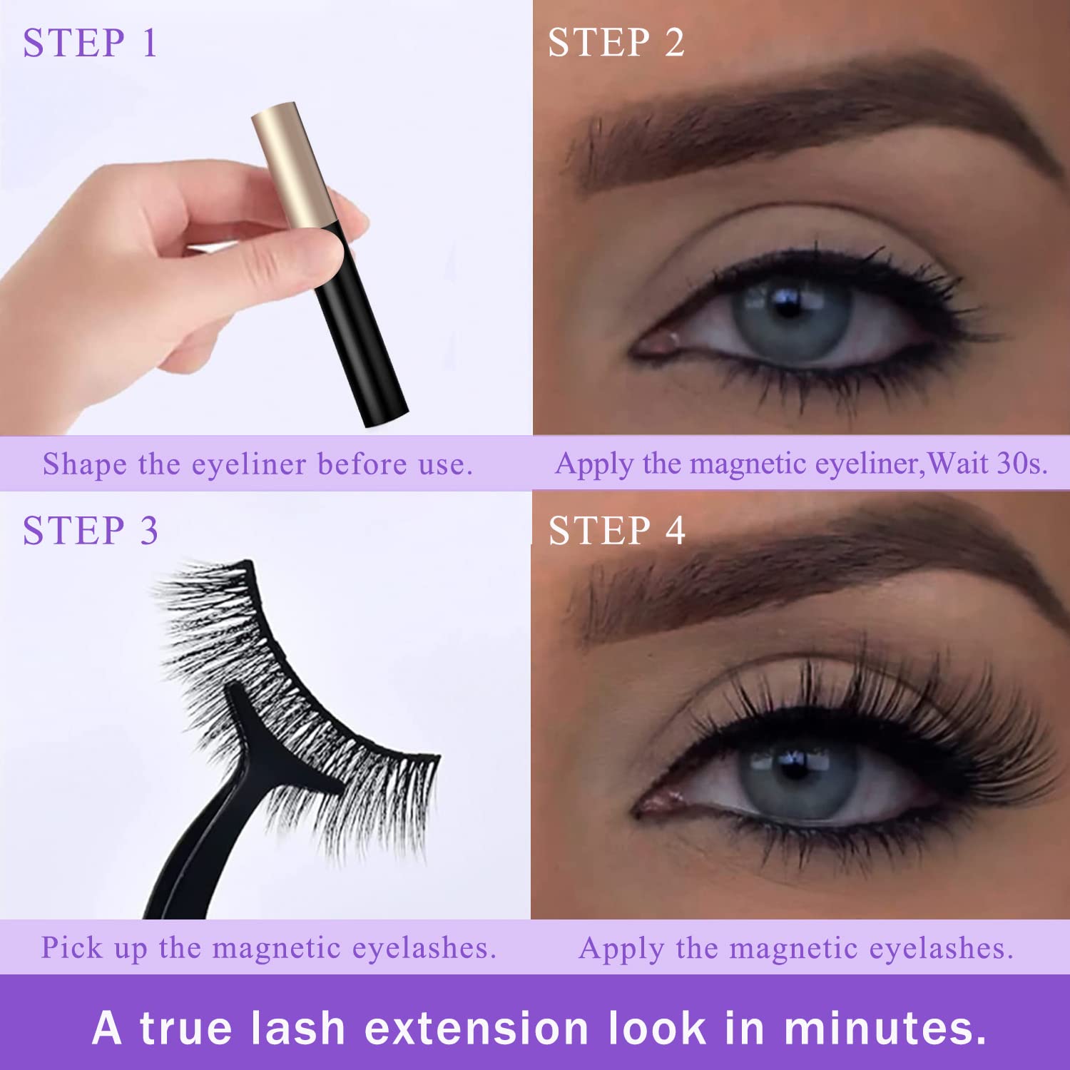 Magnetic Lashes, Magnetic Eyelashes with Eyeliner Kit, 3 Pairs Magnetic Eyelashes Natural Look, Reusable False Lashes, No Glue Need, with Applicator