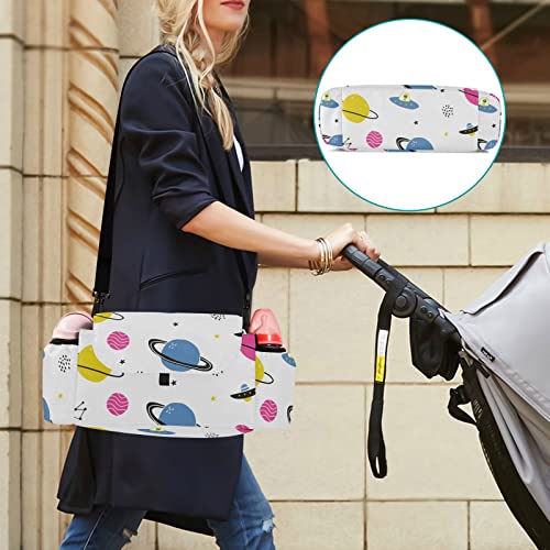 Kigai Cosmos Ufo Alien Baby Stroller Organizer with Cup Holders, Secure Hooks Accessories Adjustable Strap Stroller Bag for Bottle, Diaper, Phone, Toys, Baby Items