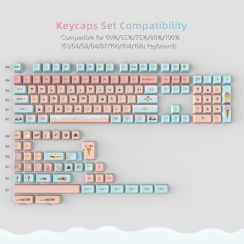 XVX PBT Keycaps Pink Cute Keycaps, 5-Side Dye-Sublimation Custom Keycaps Cherry Profile 144 Keys Keycaps Set for 61/64/68/84/87/100/104/108 Cherry MX Mechanical Keyboard