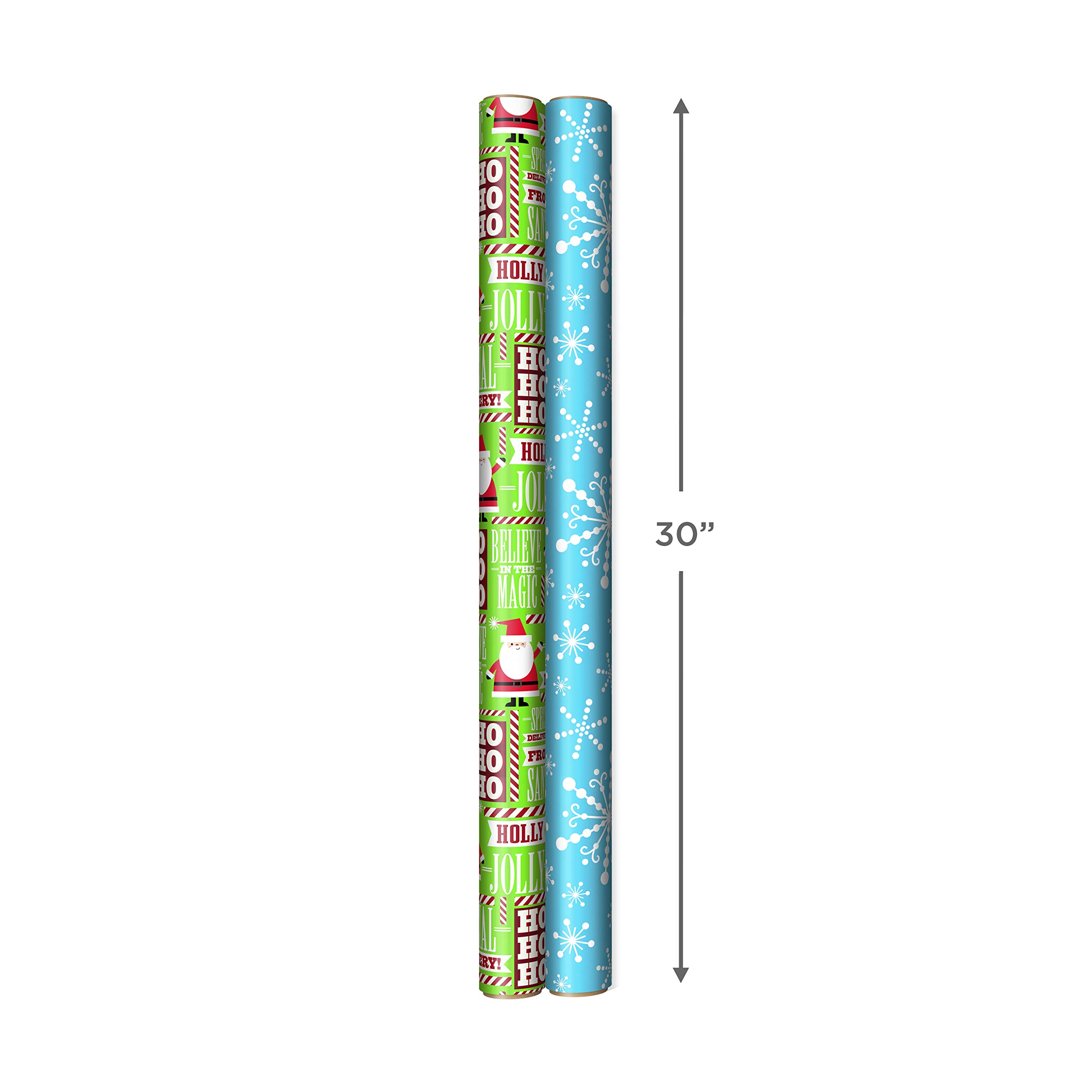 Hallmark Reversible Christmas Wrapping Paper for Kids - Bulk (2 Jumbo Rolls: 160 sq. ft. ttl) Santa, Snowflakes, Stripes, Red Dots, Dual-Pack