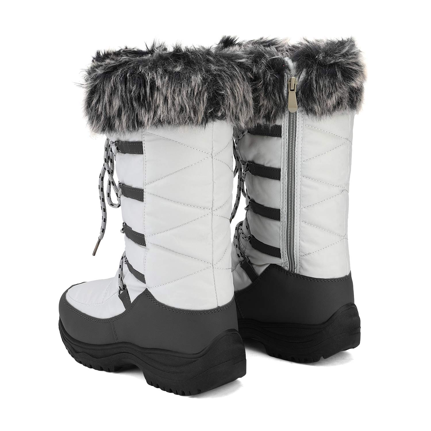 DREAM PAIRS Women's Warm Faux Fur Lined Mid-Calf Winter Snow Boots,Size 7,GREY/TAUPE,MAINE