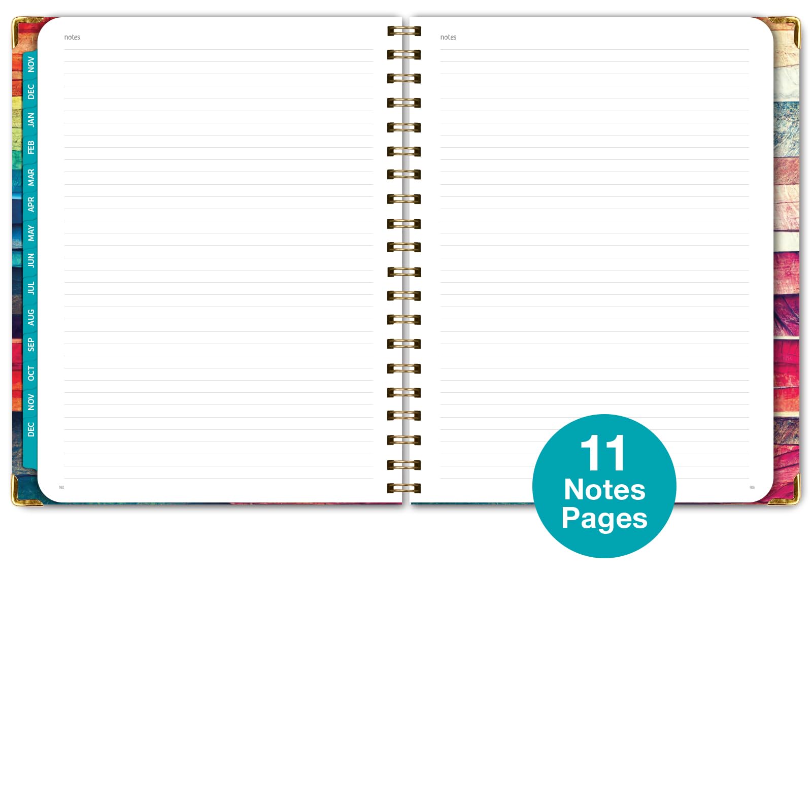 Global Printed Products, HARDCOVER 2024 Planner: (November 2023 Through December 2024) 8.5"x11" Daily Weekly Monthly Planner Yearly Agenda Bookmark, Pocket Folder & Sticky Note Set (Rainbow Oak)