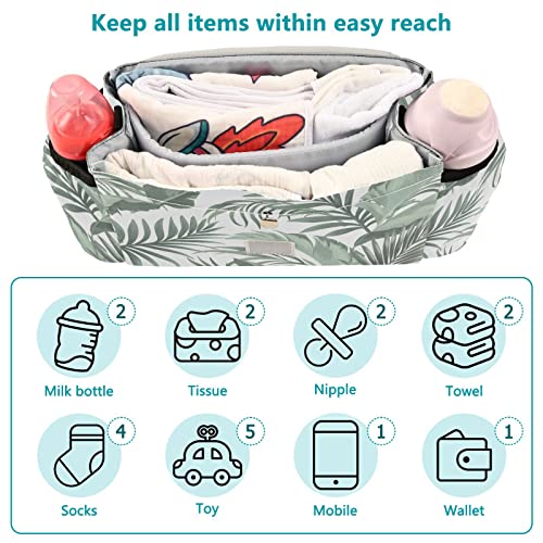 Kigai Green Tropical Palm Tree Baby Stroller Organizer with Cup Holders, Secure Hooks Accessories Adjustable Strap Stroller Bag for Bottle, Diaper, Phone, Toys, Baby Items