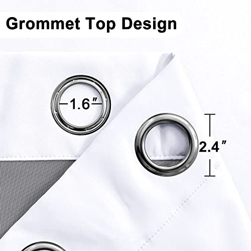 XWZO 100% Blackout Curtains 2 Panels with Tiebacks- Heat and Full Light Blocking Window Treatment with Black Liner for Bedroom/Nursery, Grommet Top,White, W52 x L84 Inches Long, Set of 2