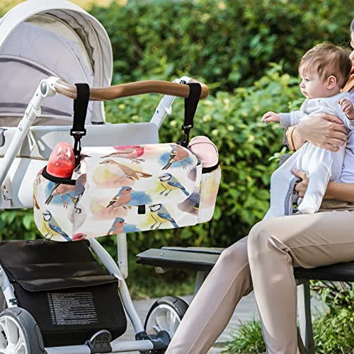 Kigai Ink Bird Baby Stroller Organizer with Cup Holders, Secure Hooks Accessories Adjustable Strap Stroller Bag for Bottle, Diaper, Phone, Toys, Baby Items