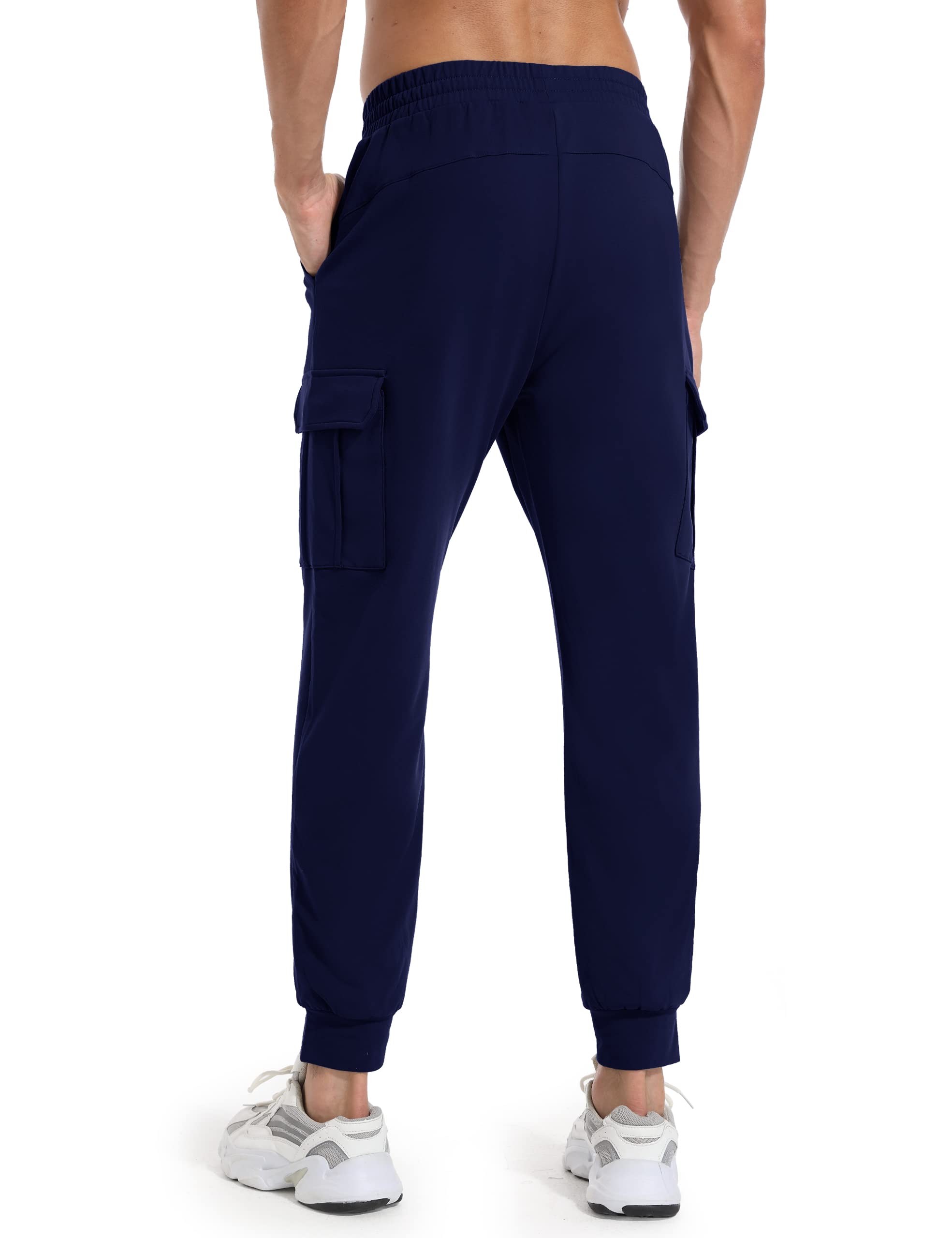 HARTPOR Men's Fleece Lined Sweatpants Water Resistant Joggers Cargo Pants Winter Hiking Athletic Workout Thermal Warm Pants with Pockets, Navy L