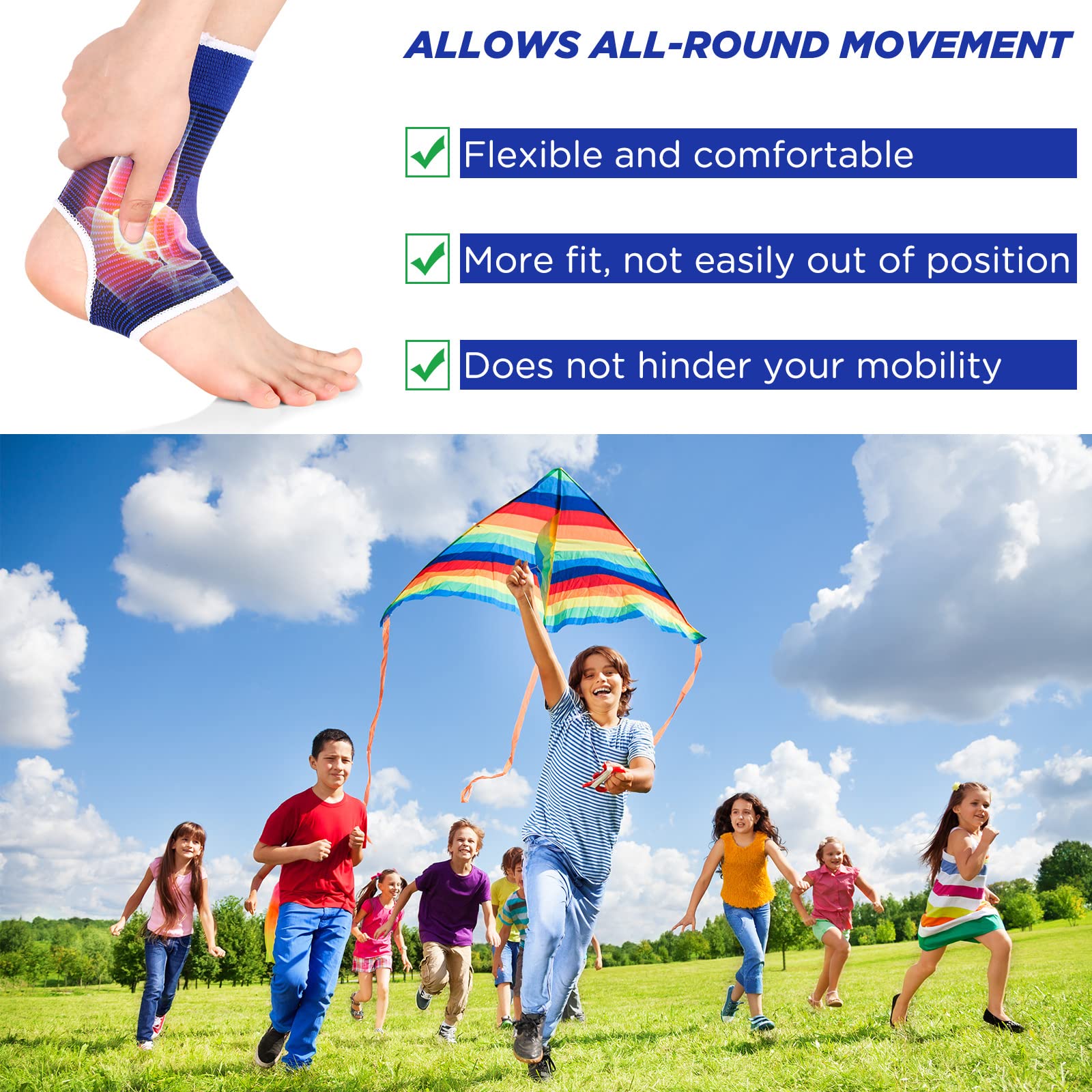 Lewtemi 4 Pairs Kids Ankle Brace includes 2 Pairs Foot Brace Supports Ankle Protector Wraps and 2 Pairs Knitted Ankle Sleeve Socks Kids Compression Socks for Sports Protection Joint Ankle Sprain