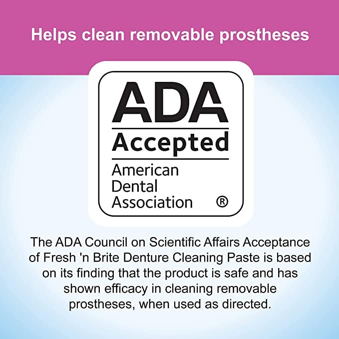 Fresh 'n Brite Denture Cleaning Paste for Dentures, Removable Partial Dentures, Retainers, Mouthguards, Nightguards, Fast Stain Removal, 3.8 oz Tubes - Pack of 2 (7.6 oz in Total)