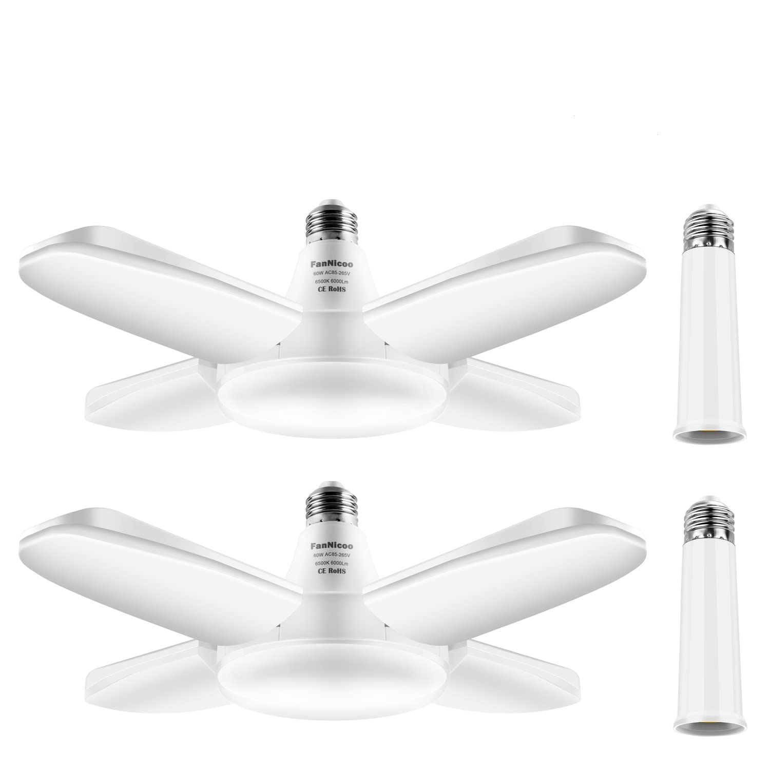 FanNicoo LED Garage Lights 500W Equivalent Deformable Ceiling Bulb 45W 4500LM 6500K Cool Daylight White,E26/E27 Medium Base Led Shop Light for Garage Basement Shop Workshop Warehouses Barn
