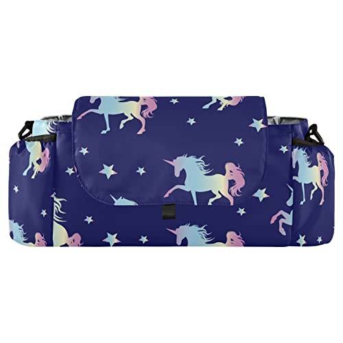 Kigai Magic Unicorn Baby Stroller Organizer with Cup Holders, Secure Hooks Accessories Adjustable Strap Stroller Bag for Bottle, Diaper, Phone, Toys, Baby Items