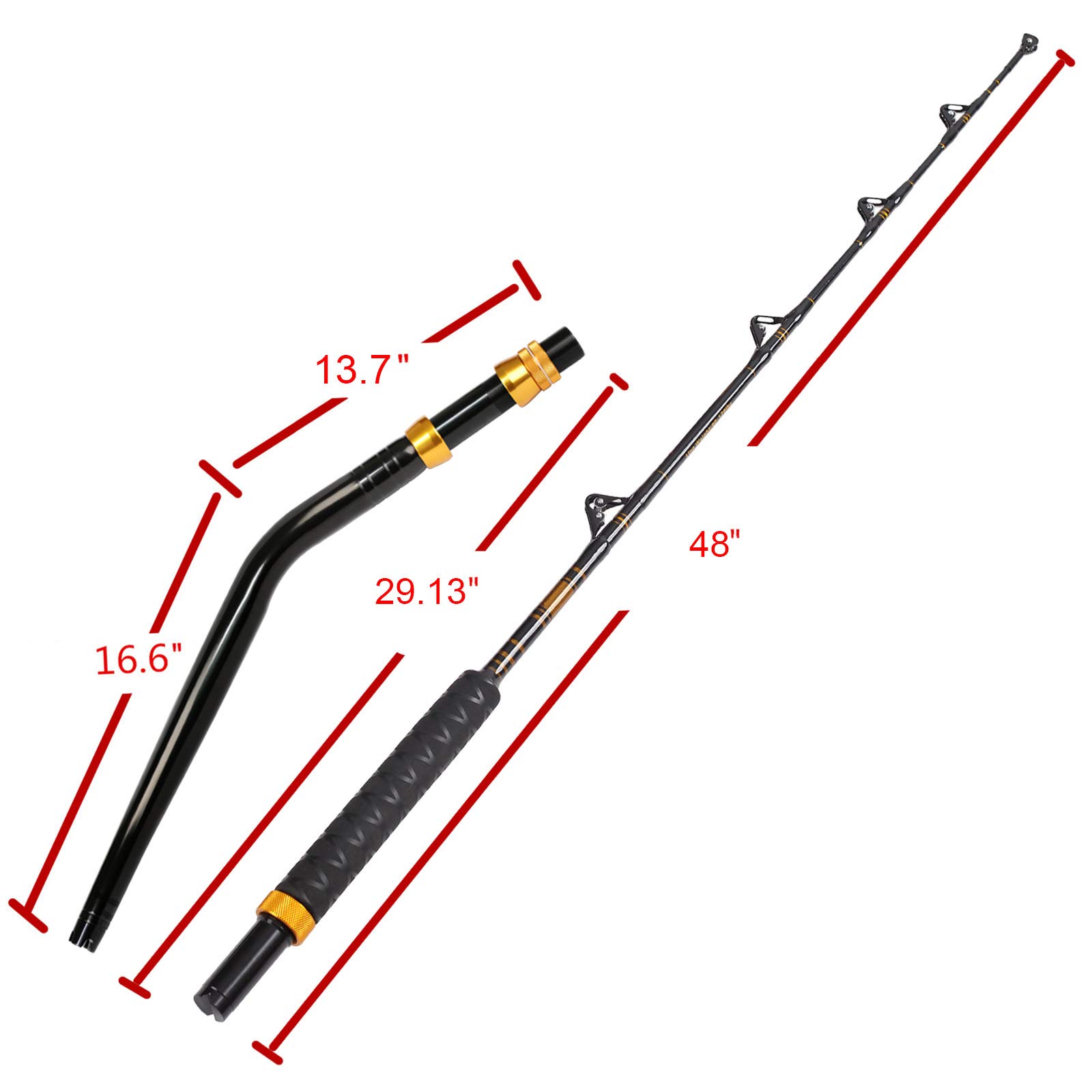 Fiblink Bent Butt Fishing Rod 2-Piece Saltwater Offshore Trolling Rod Big Game Roller Rod Conventional Boat Fishing Pole (Length: 6β)