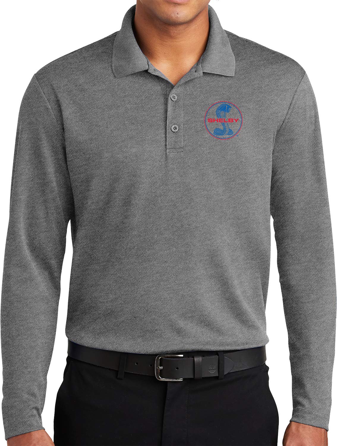 Ford Mustang Shelby Blue and Red Long Sleeve Polo, Grey 4XL