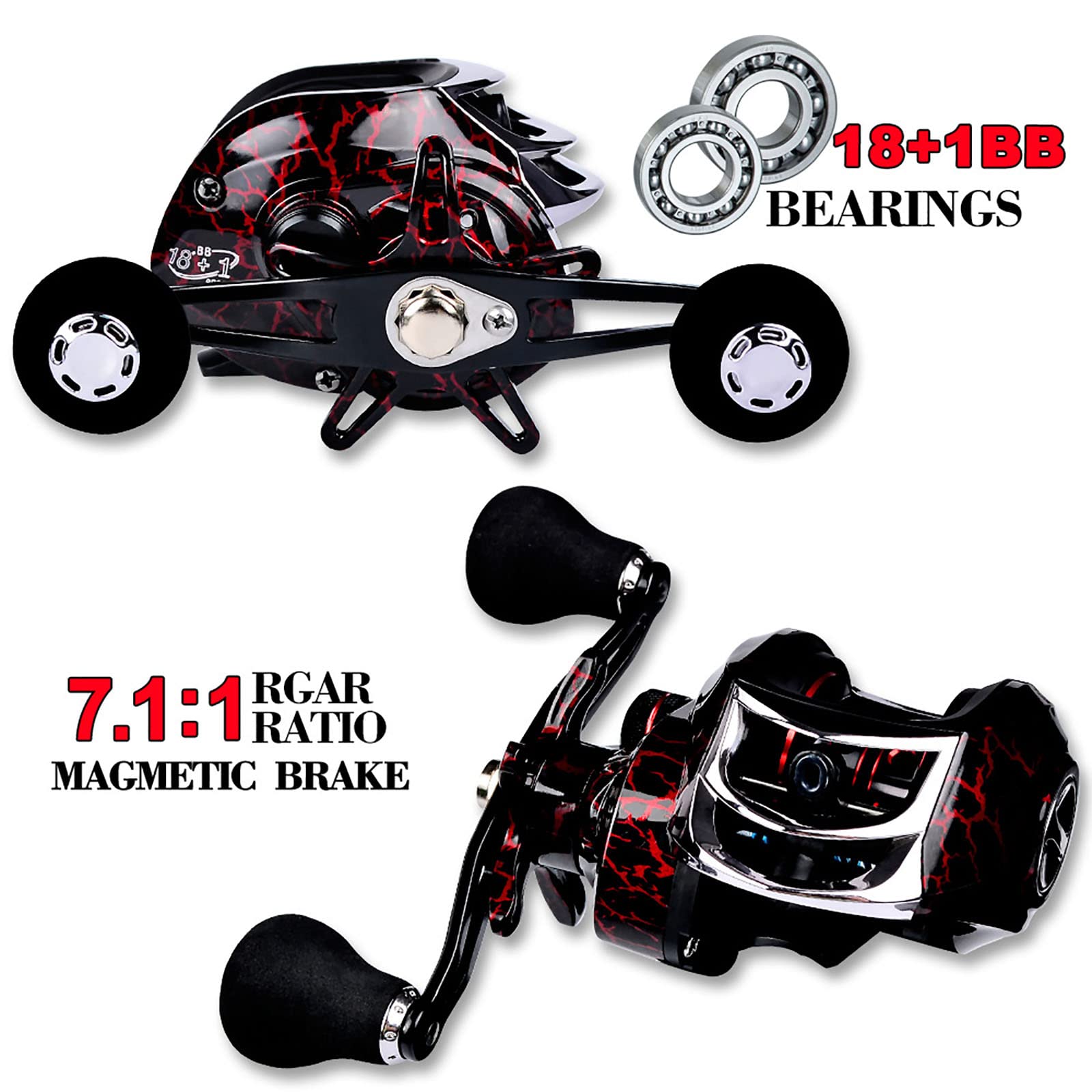 Fishing Baitcasting Reel, 18+1BB Drag Baitcasters, Magnet Braking System Bait Caster Reel, 7.1:1 Gear Ratio Ultra Smooth Baitcaster Fishing Reel DW121L Left Hand