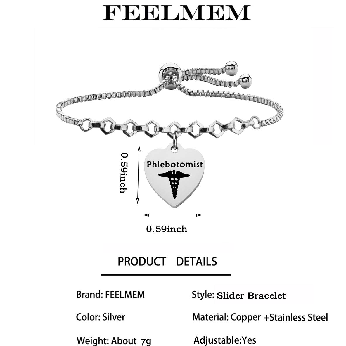 FEELMEM Phlebotomist Gifts Caduceus Charm Phlebotomy Slider Bracelet Nurse Phlebotomy Technician Hematologist Gift