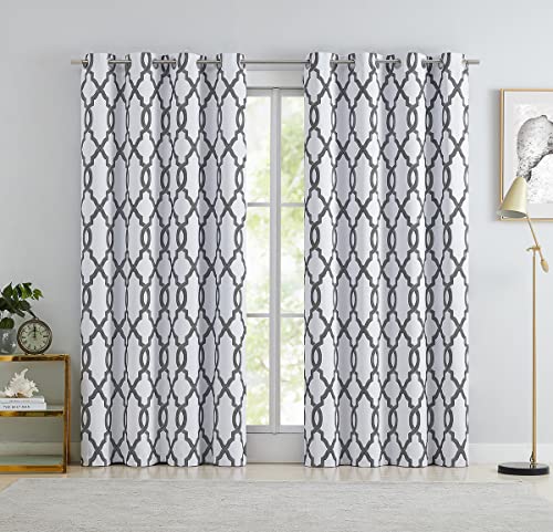 UGOUTRY Black White 84 Inch Long Full Blackout Curtains for Bedroom, Thermal Insulated Grommet Window Treatments, Geometric Patterned Drapes 2 Panels, 52'' W