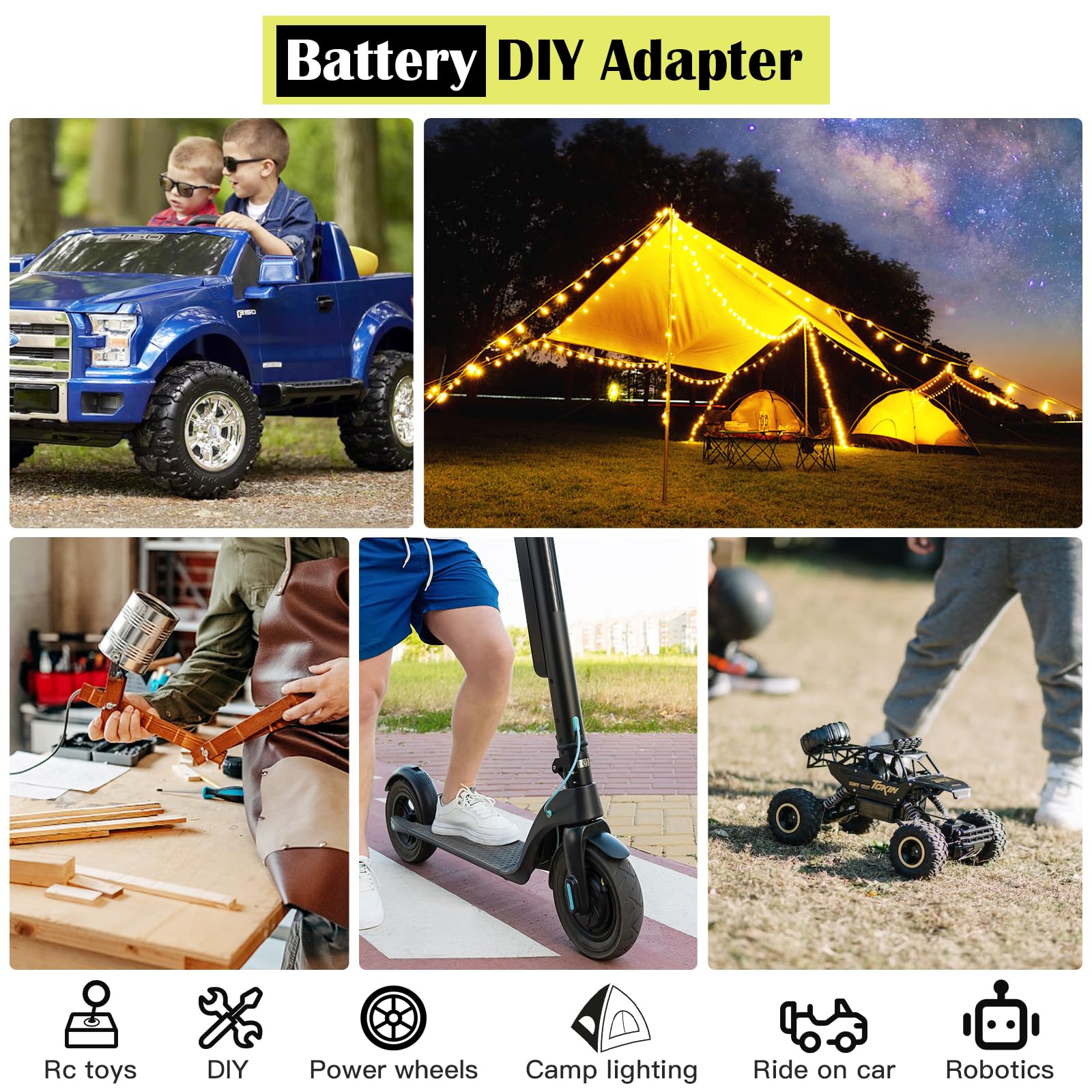 Power Wheels Adapter for Ryobi 18V Battery Adapter Power Wheels Battery Conversion Kit with Switch, Fuses & Wire Terminals, 12AWG Wire, Power Connector for DIY RC Car Toys and Robotics