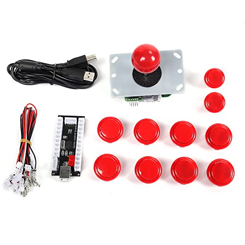 KOSDFOGE Game DIY Kit 30/24 Cassette Button, 5P Rocker Single Kit Black USB Core Board Arcade Kit,Joystick Controller Zero Delay (Red)