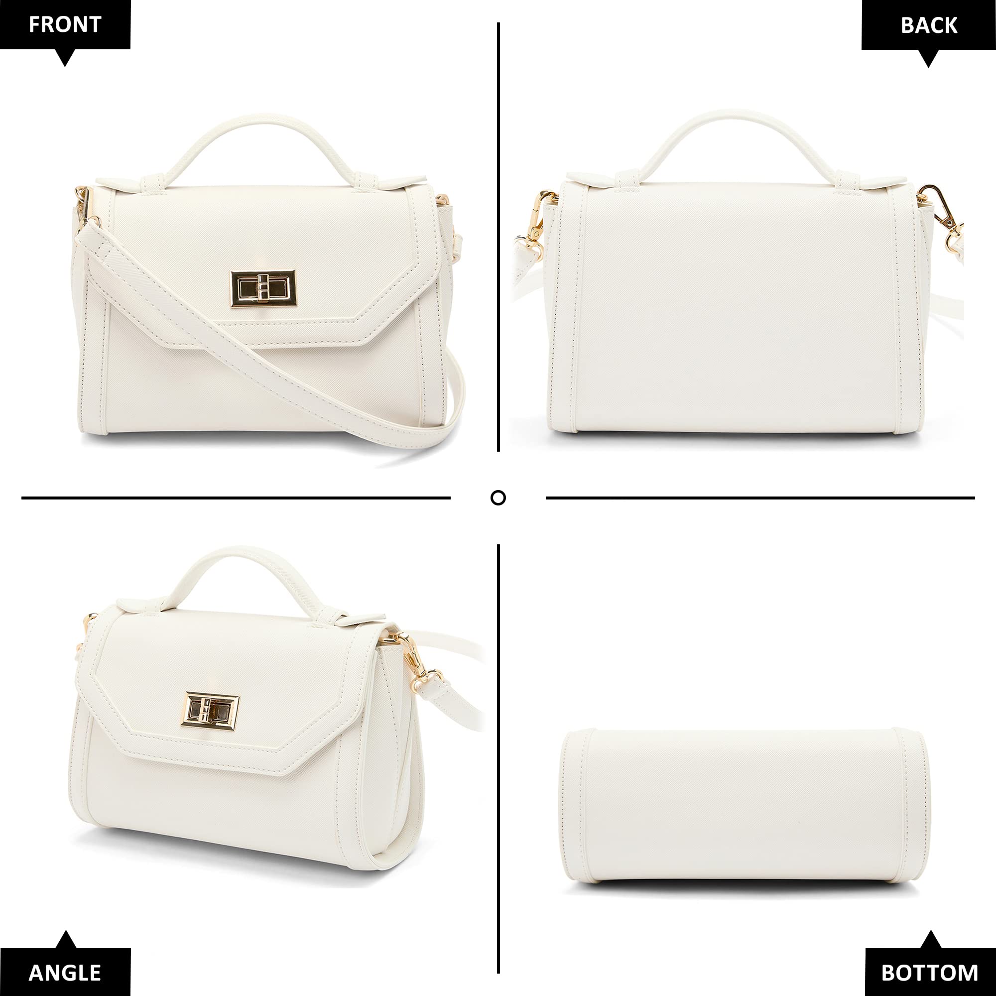 Like Dreams Women Classic Messenger Bag Saffiano Vegan Leather Top Handle Turn Lock Crossbody Handbag Purse (White)