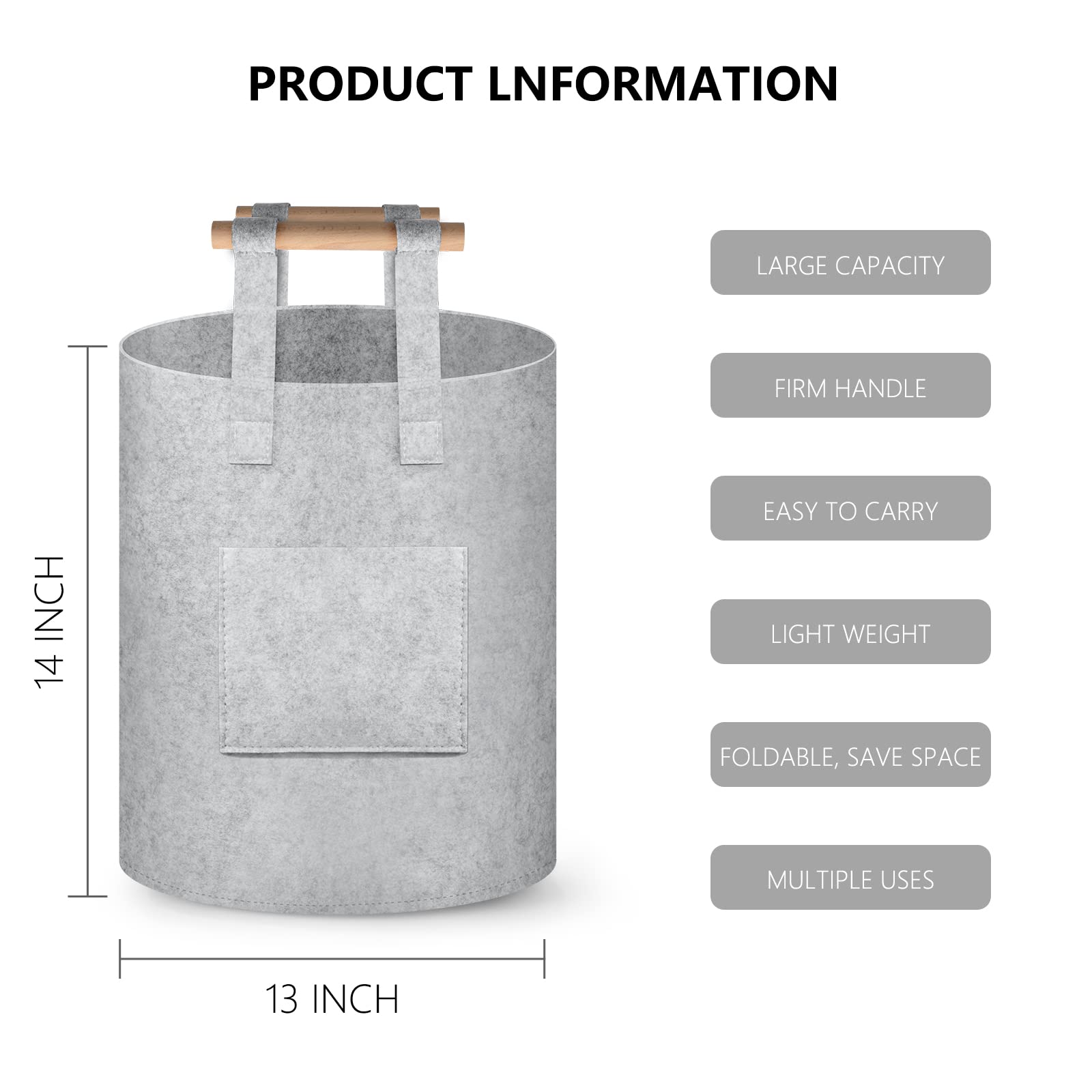 MAHAN Felt Laundry Basket, Large Capacity Dirty Laundry Hamper with Handles, Silver Gray Toys Storage Organizer Kids Laundry Hamper, Suitable for Children's Room/Bedroom/Laundry Room