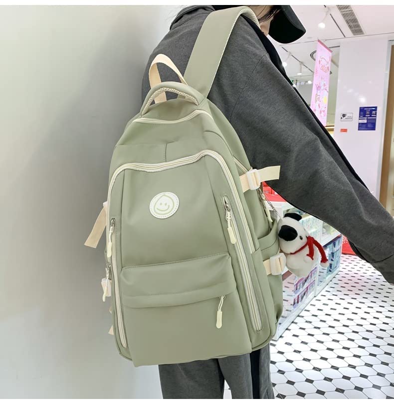 Preppy Backpack Aesthetic Backpack with Cute Plush 15.6" Laptop Backpack Korean Japanese Fashion Preppy Stuff (Sage Green,One Size)