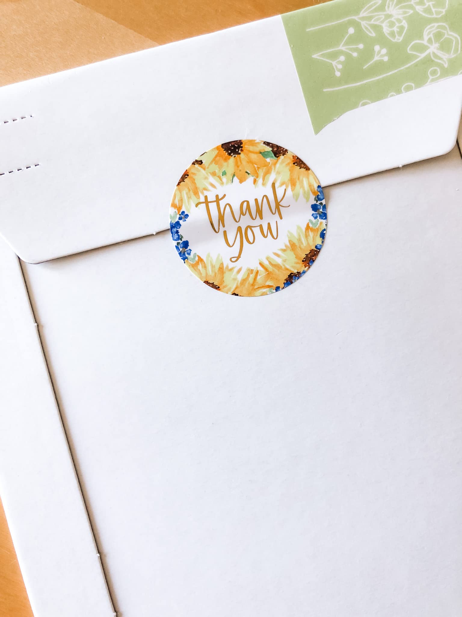Mailed It 1.5 Inch Sunflower Gold Thank You© Stickers - 250 Per Roll - Pretty Packaging Supplies