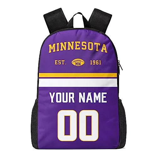 Minnesota Custom Backpack High Capacity,Laptop Bag Travel Bag,Add Personalized Name And Number,Gifts For Football Fans