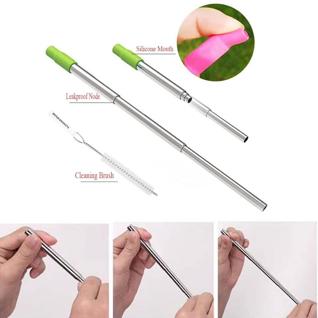 Hoshen Reusable Stainless Steel Telescopic Straw, Portable Straw, With Silicone Nozzle And Cleaning Brush (Original Box), Red,1 Piece
