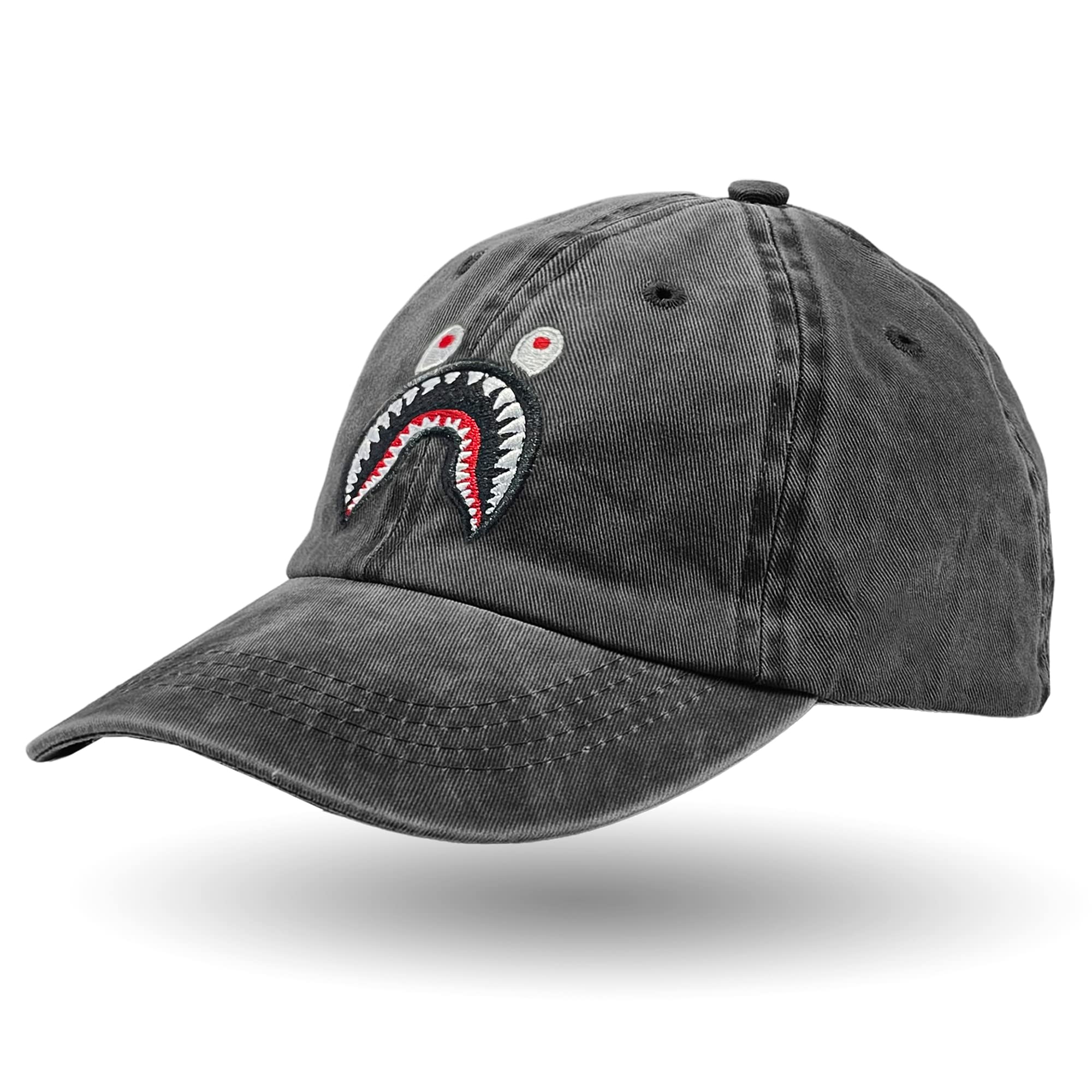 EXPLACK Shark Baseball Cap Wash Embroidered Trucker Cowboy Hat, Black, One Size