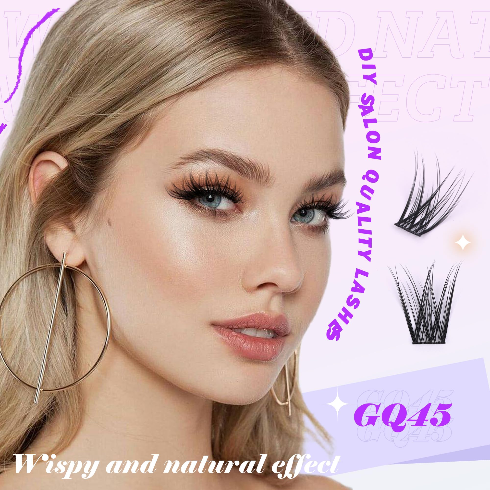 GAQQI Lash Clusters, GQ45 Individual Lashes D Curl, DIY Lash Extension 14mm Only False Eyelash Clusters 120PCS, Natural & Wispy Lash Wisps (GQ45,D Curl,14mm)