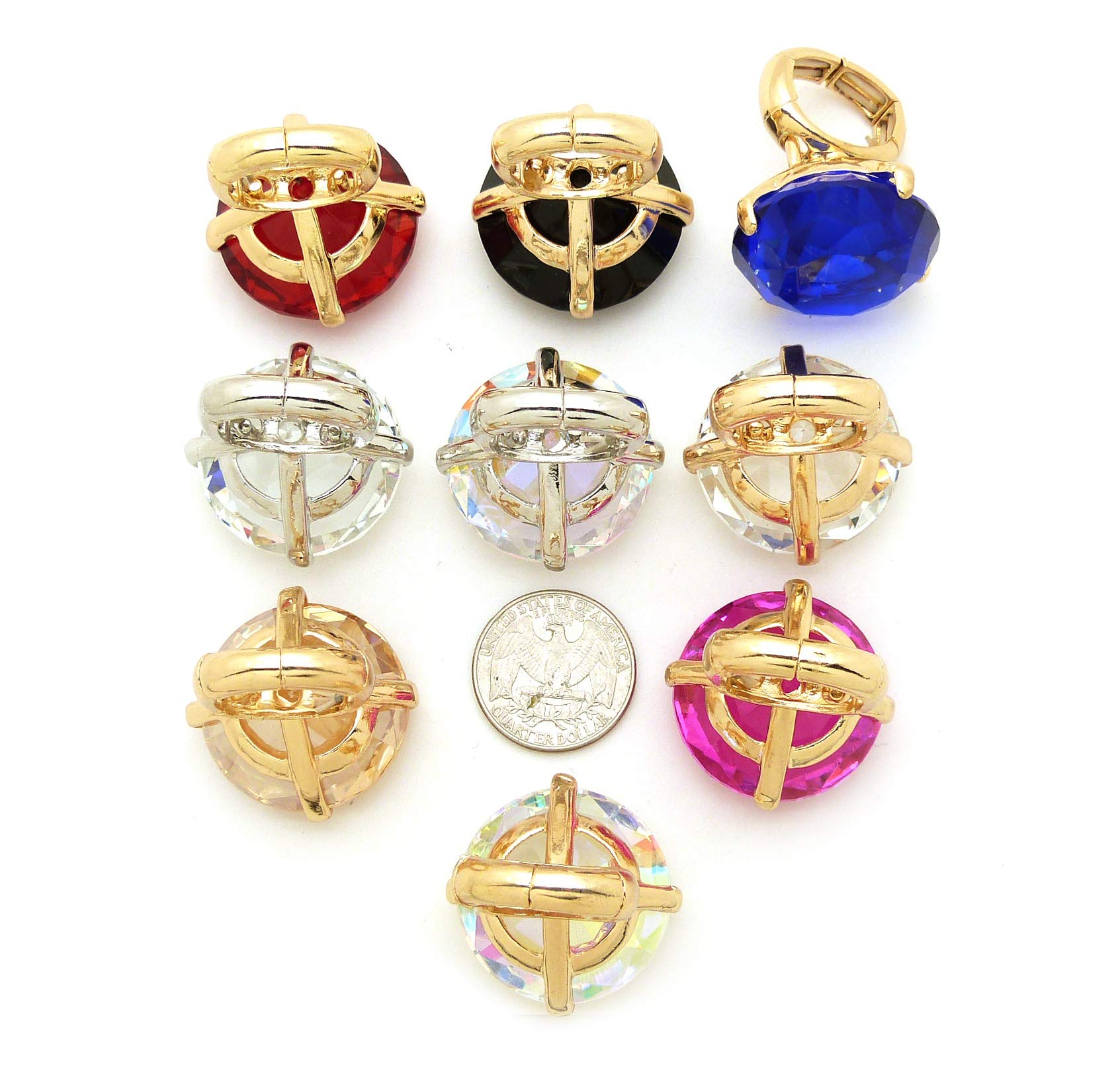 Fashion 21 Women's Extra Big Crystal Colorful Stone Stretch Ring (Silver Clear)