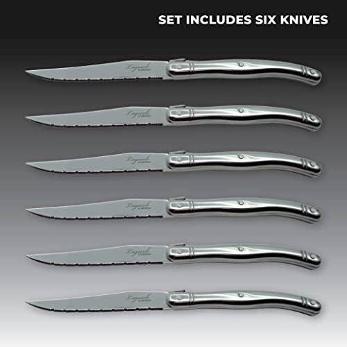 TopKnife Laguiole 6 pcs Steak Knife Set - Stainless Steel Handle - Pine Wood Block