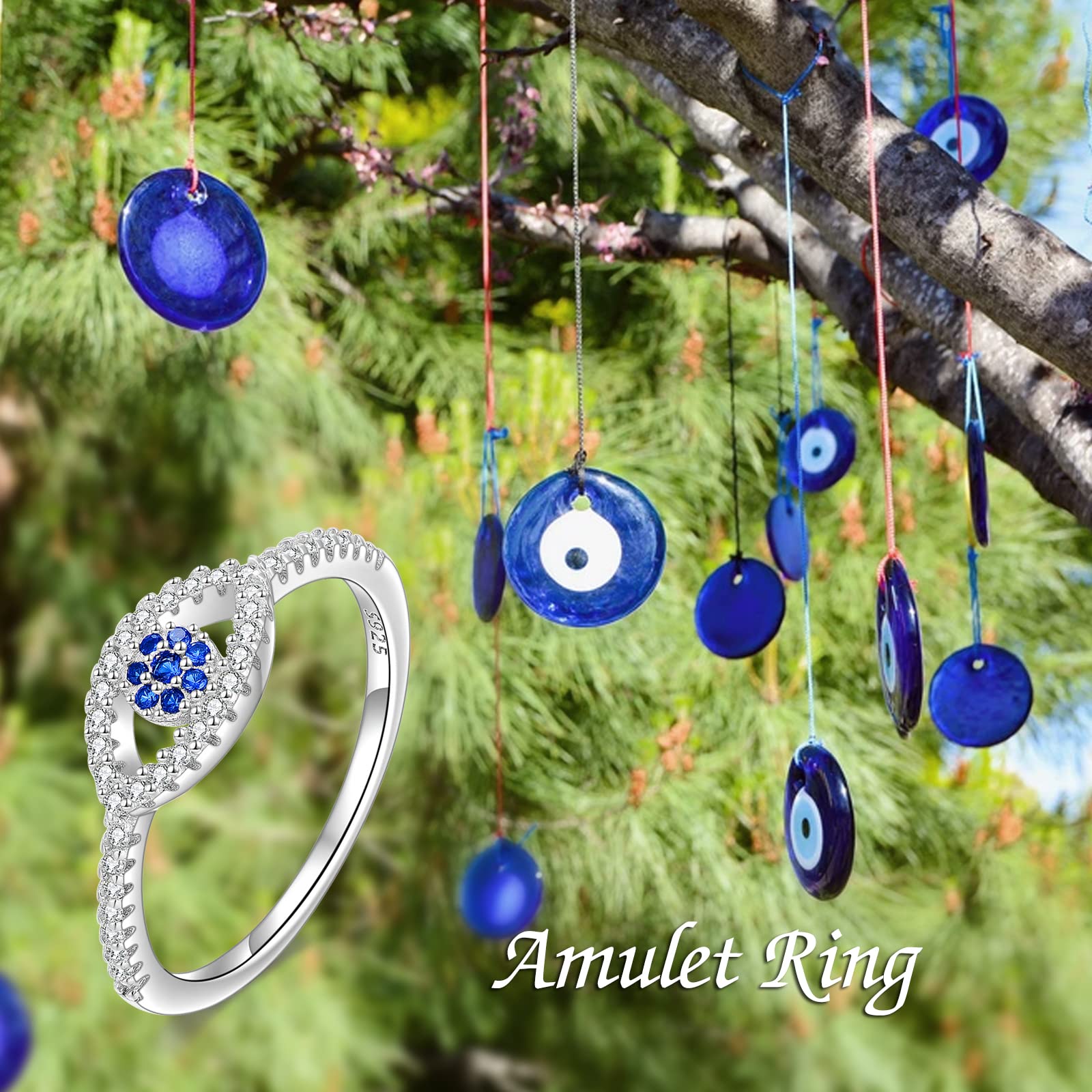 EXRANQO Evil Eye Rings 925 Sterling Silver Evil Eye Jewelry for Women (SIZE9)