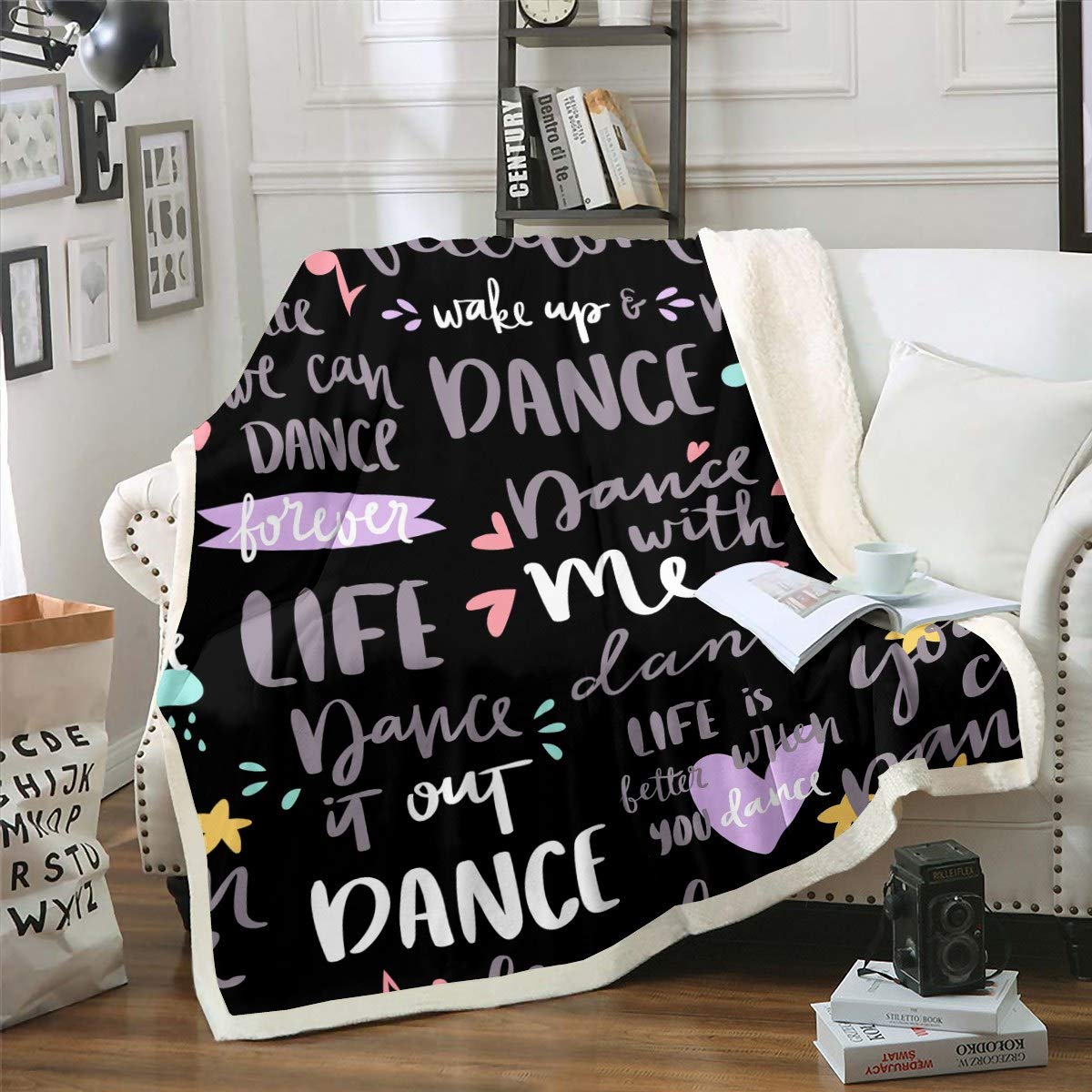 Feelyou Hippie Graffiti Fuzzy Sherpa Blanket Dance Life Fleece Throw Blanket Soft Cozy Fluffy Plush Blanket for Girls 50"X60"