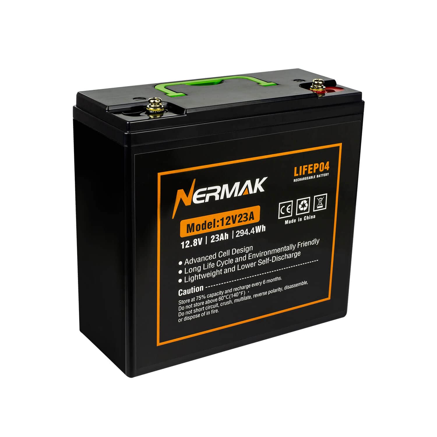 NERMAK 12V 23Ah Lithium LiFePO4 Deep Cycle Battery, 2000+ Cycles Lithium Iron Phosphate Rechargeable Battery for Solar/Wind Power, Lighting, Marine, Outdoor Camping, Fish Finder, Built-in 24A BMS