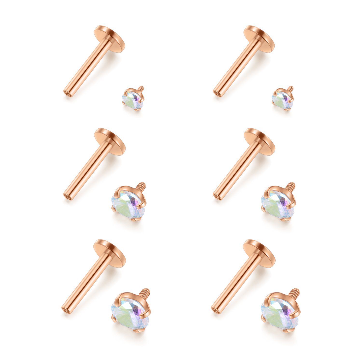 FECTAS 16G Cartilage Earring Stud Forward Helix Earrings Internal Threaded Labret Lip Medusa Piercing Ring Rose Gold 2 Pairs
