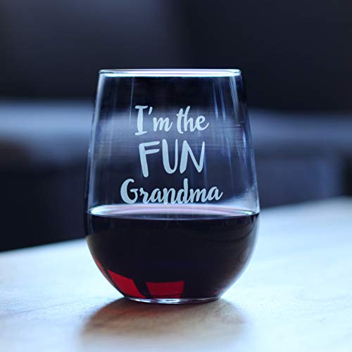 Fun Grandma β Cute Funny Stemless Wine Glass, Large 17 Ounce Size, Etched Sayings, Gift Box