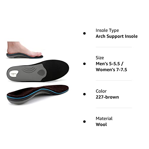 Walkomfy Warm Wool Insoles Winter Thick Outdoor Wool Shoe Inserts, Warm Work Boot Shoe Insoles Arch Support Orthotics Plantar Fasciitis Insoles for Women and Men
