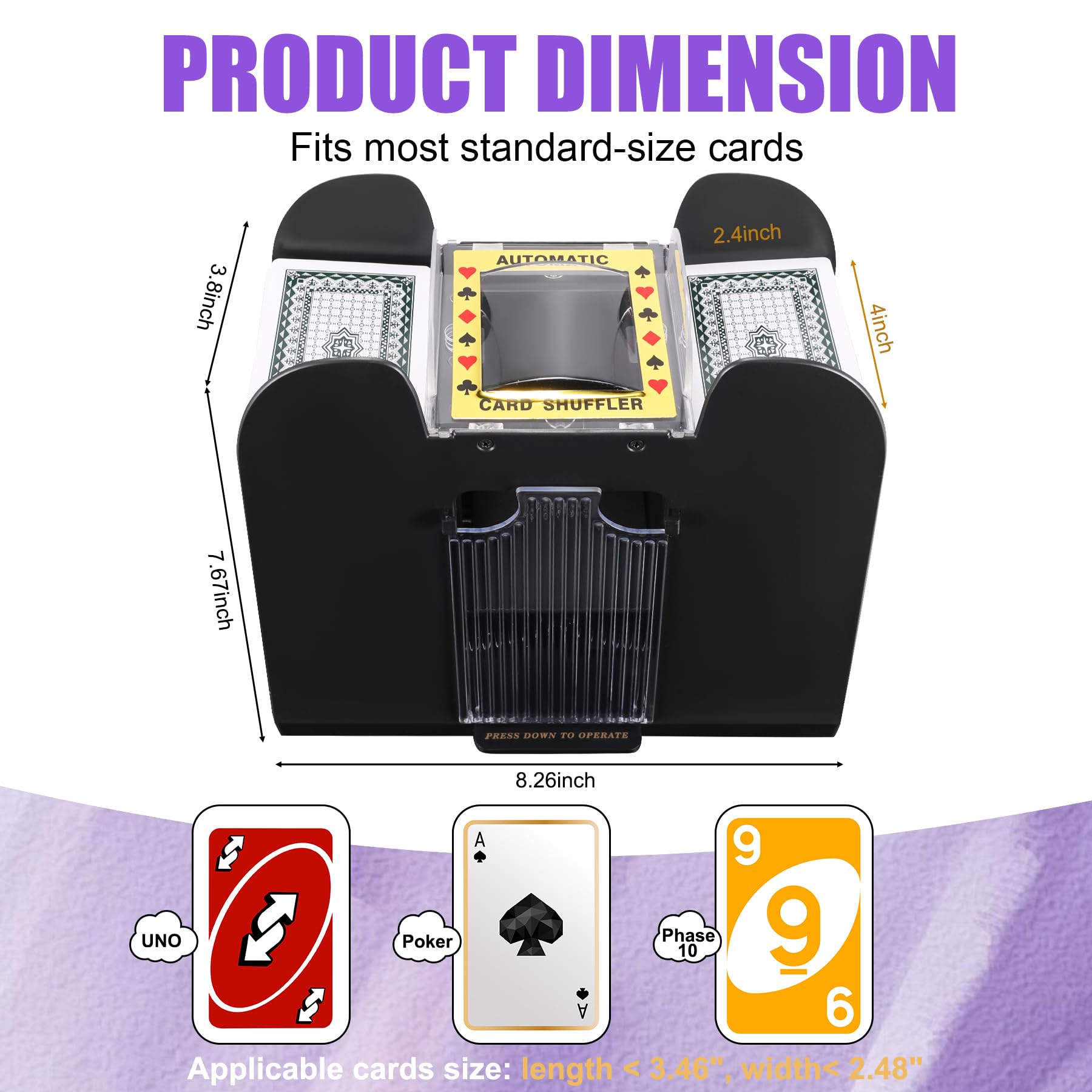 Lineba 2 Deck Automatic Card Shuffler, USB-C/Battery-Powered Electric Casion Shuffler for Poker, UNO, Phase 10, Skip-Bo, Texas Hold'em, Blackjack and Home Card Games
