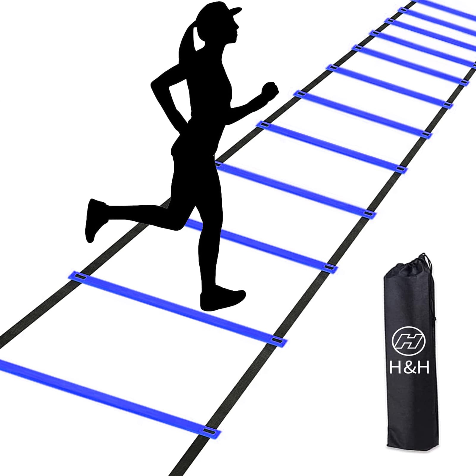 H&H 12 Rung Agility Ladder, Agility Training Ladder Speed Training Equipment with Carry Bag, Football Training Equipment for Kids (Blue) 1