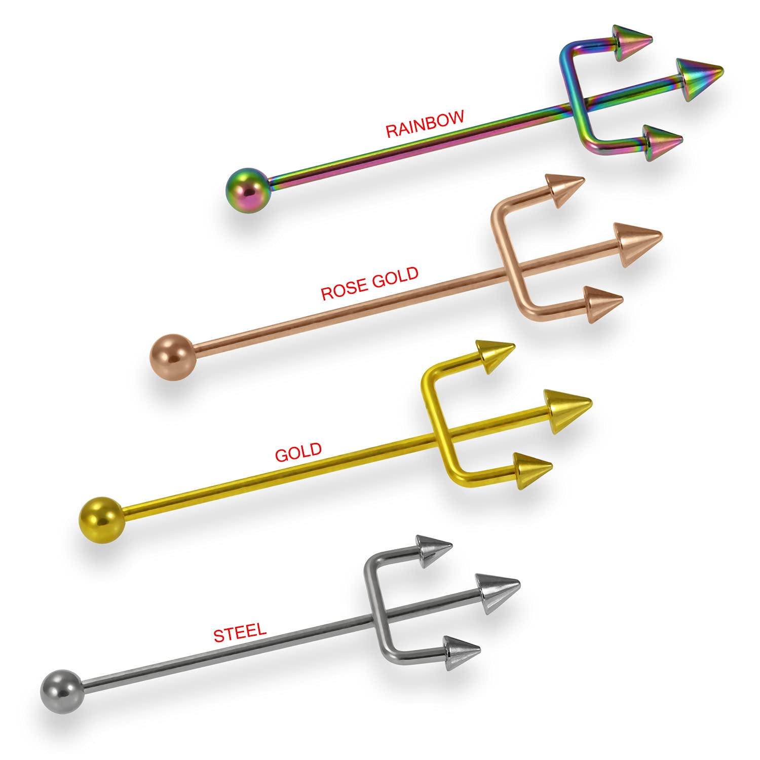 Gold Anodized Trident 316L Surgical Steel industrial Piercing Barbell Cartilage Ear Piercing Jewelry