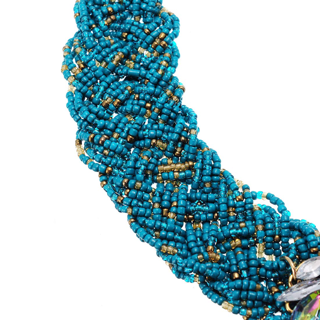 Fashion Jewelry Resin Beads Cluster Chain Choker Collar Rhinestone Bib Statement Pendant Necklace Blue