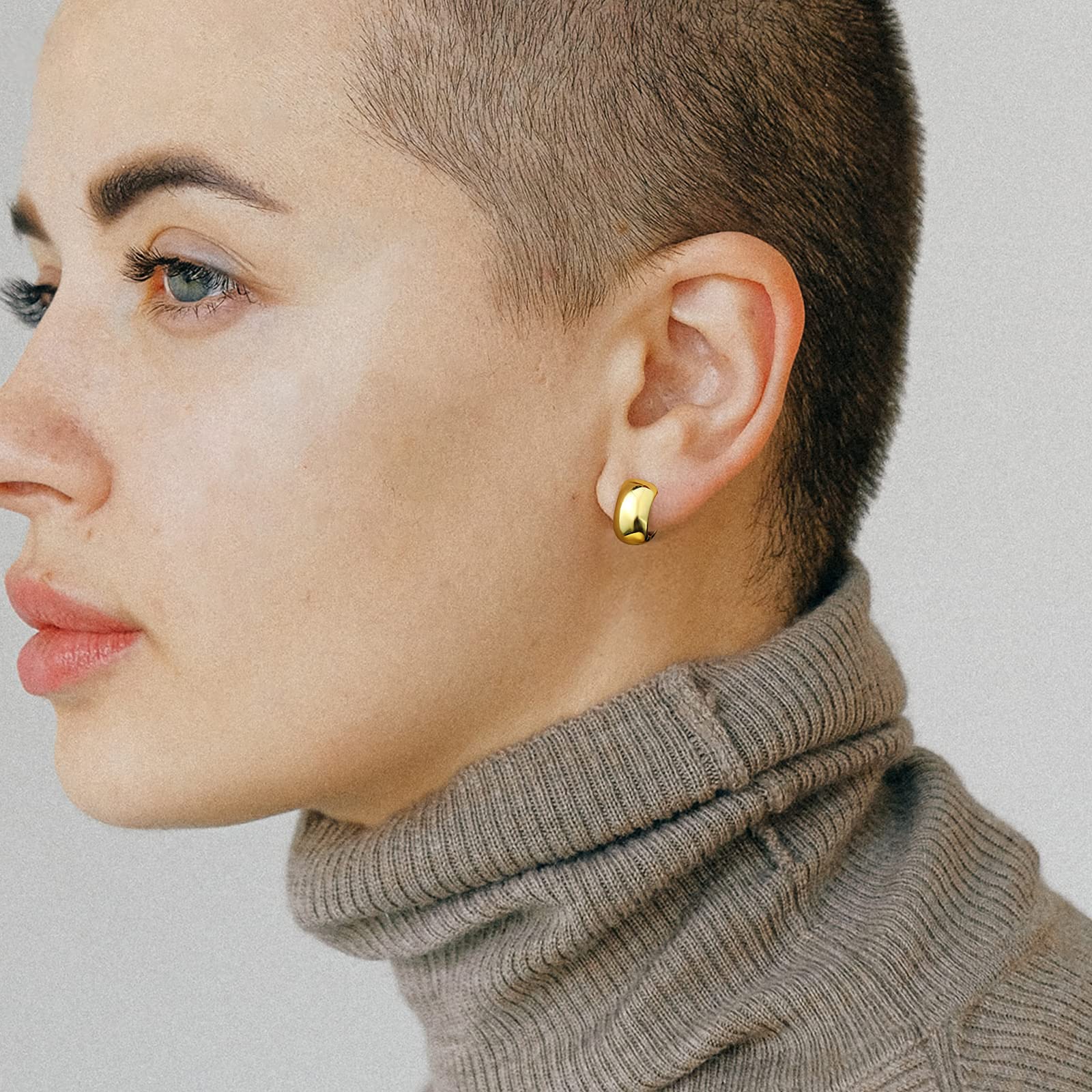 Gold Huggie Hoops: Small 14k Gold Plated Thick Chunky Hypoallergenic Earrings Jewelry for Women Men