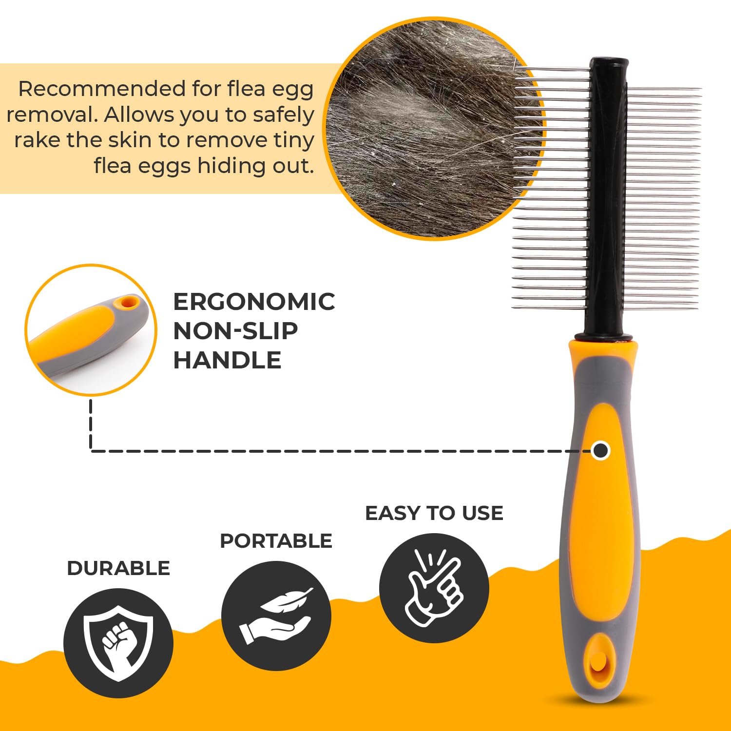Precious Tails Double-Sided Pet Pin Comb - Dual-Action Flea Removal & Tangle-Free Grooming Tool for Dogs and Cats, Gentle on Skin, Ideal for All Fur Types